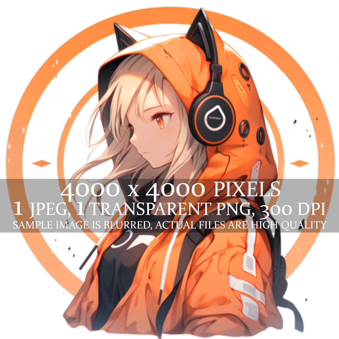 Cute Anime Girl With Cat Ears Clipart, Orange Anime Catgirl Instant ...