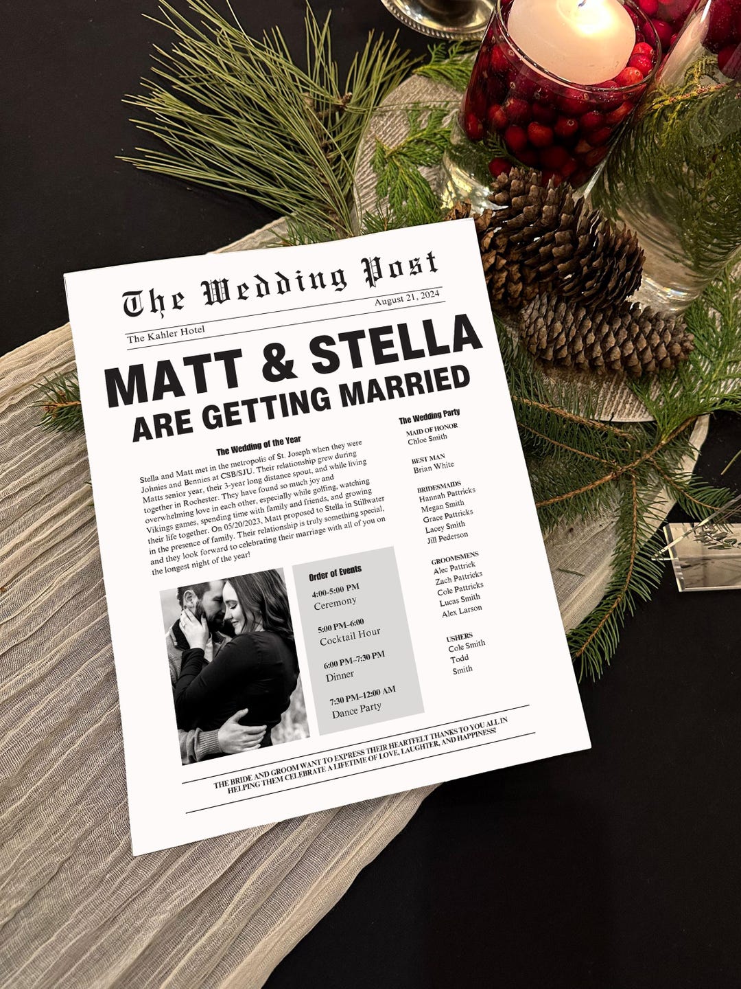 Personalized Wedding Newspaper Template With Photo, Editable Wedding ...