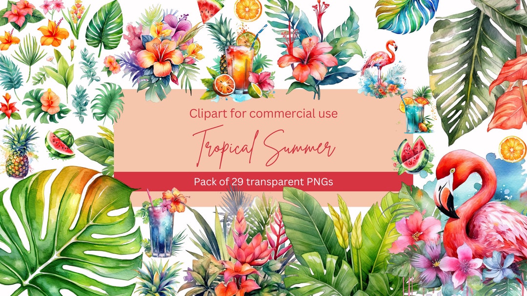 Tropical Watercolor Clipart - Tropical Summer Clipart - Watercolor ...