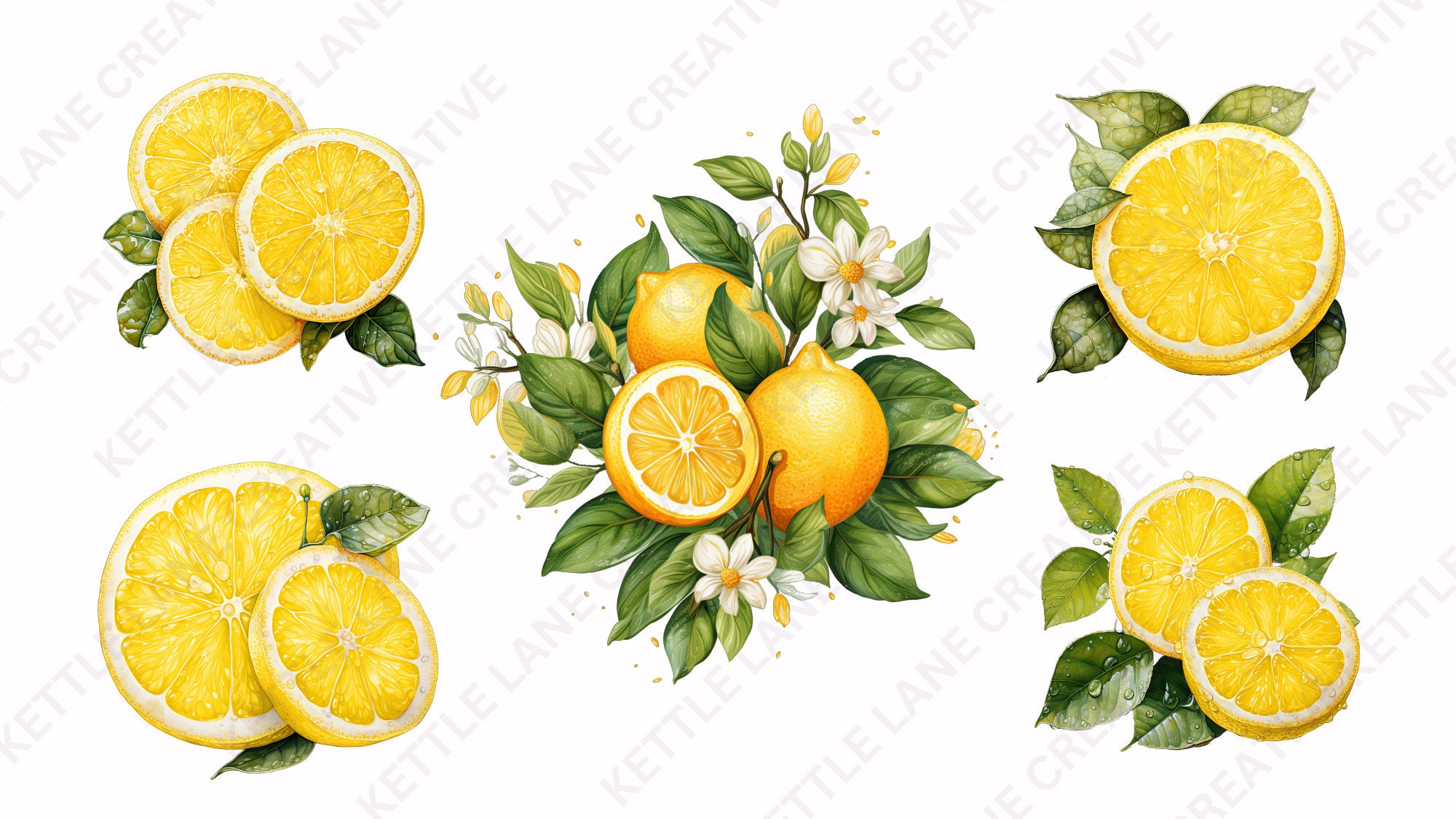 Watercolor Lemons Clipart Pack Summer Clip Art Bundle Transparent Pngs ...