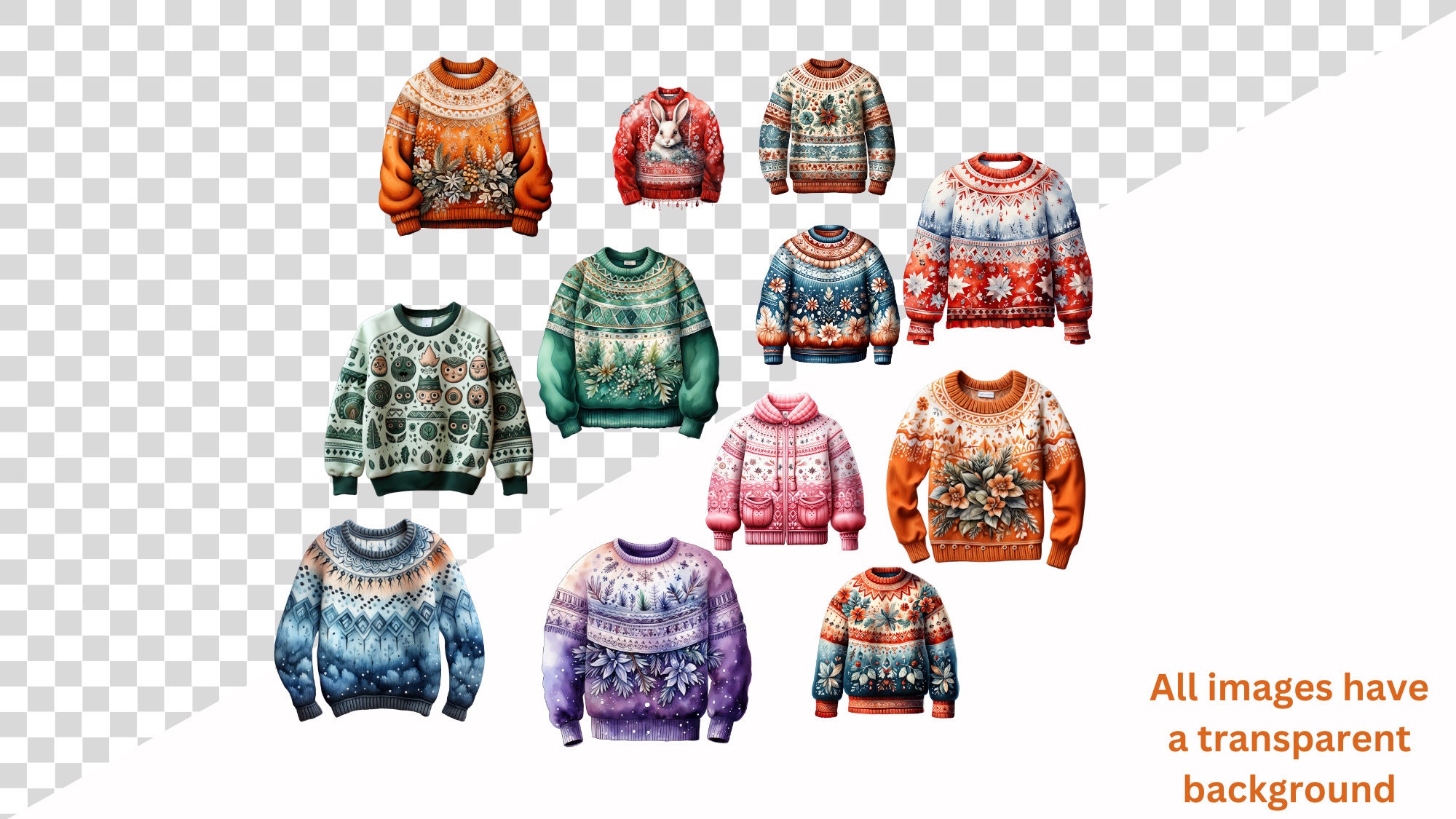Festive Ugly Sweater Clipart Pack, Watercolor Holiday Sweater ...