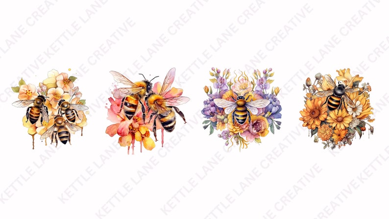Watercolor Honey Bee Clipart, Spring Garden Bee, Honey Clip Art ...