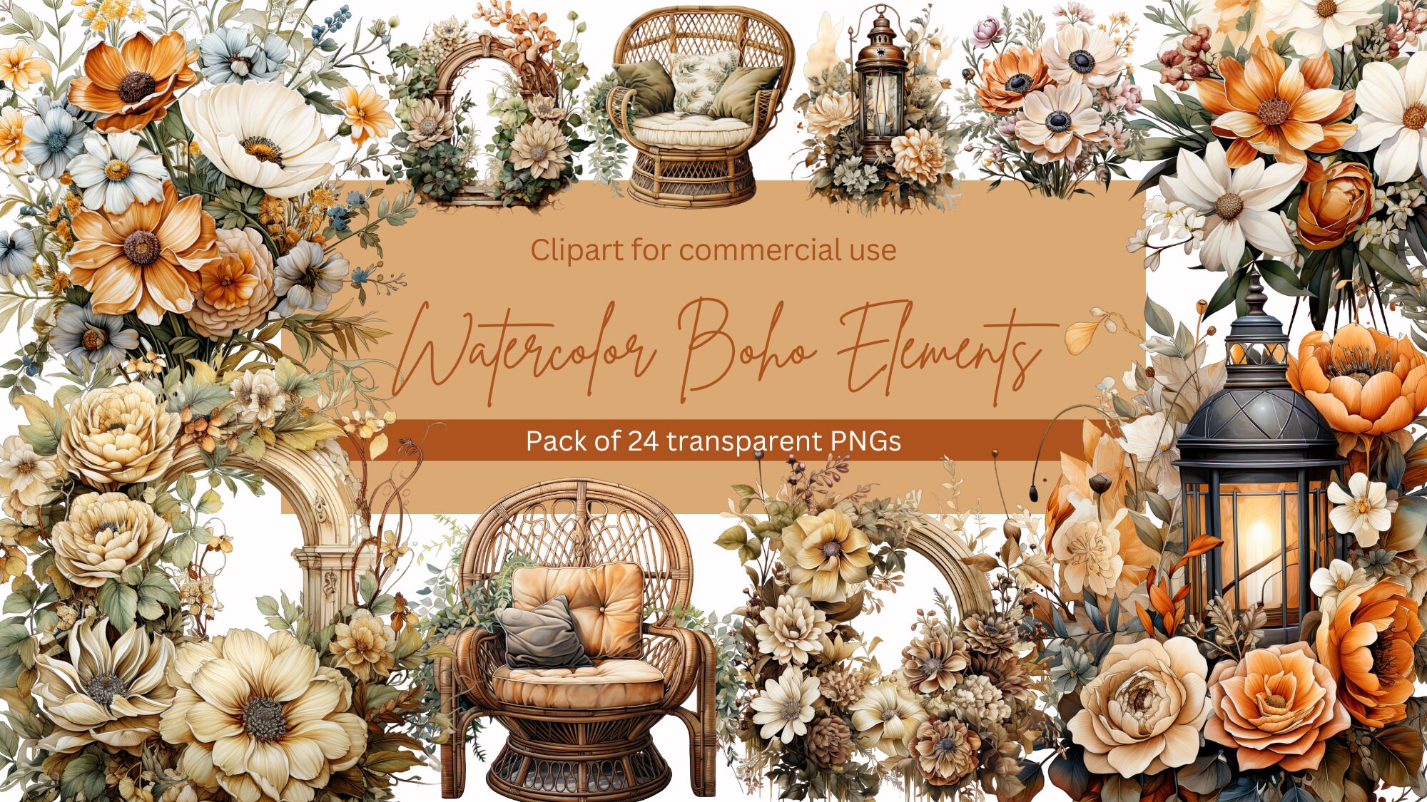 Boho Dreams Watercolor Clipart Bundle Transparent PNG Pack Feathers ...