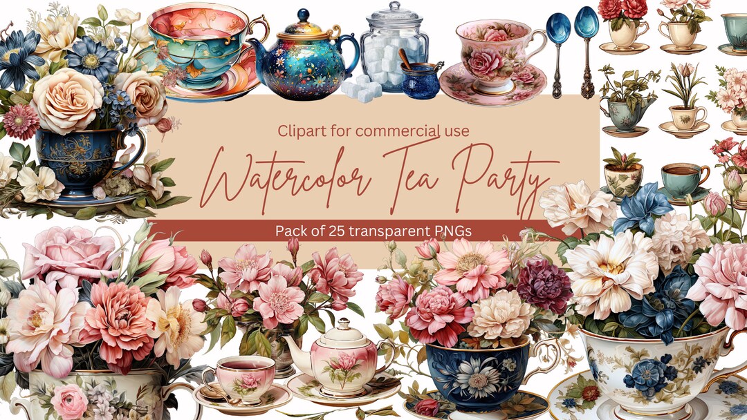 Whimsical Tea Party Clipart Set, Commercial Use, Transparent Pngs ...