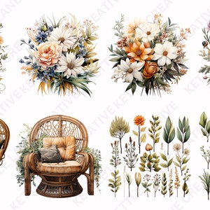 Boho Dreams Watercolor Clipart Bundle Transparent PNG Pack Feathers ...