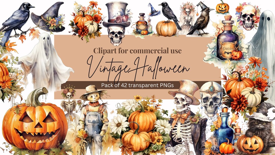 Vintage Halloween Watercolor Clipart Pack - Instant Download ...