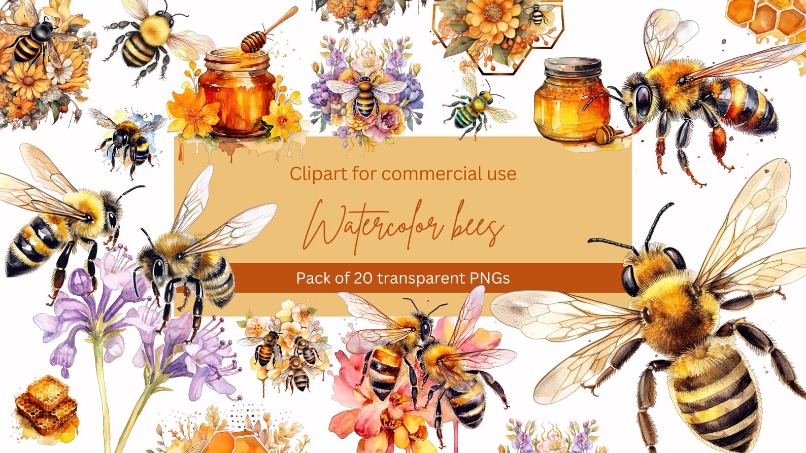 Watercolor Honey Bee Clipart, Spring Garden Bee, Honey Clip Art ...