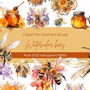 Watercolor Honey Bee Clipart, Spring Garden Bee, Honey Clip Art ...