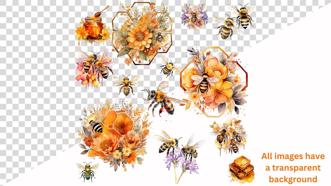 Watercolor Honey Bee Clipart, Spring Garden Bee, Honey Clip Art ...