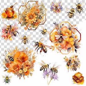 Watercolor Honey Bee Clipart, Spring Garden Bee, Honey Clip Art ...