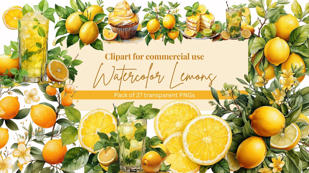 Watercolor Lemons Clipart Pack - Summer Clip Art Bundle - Transparent ...