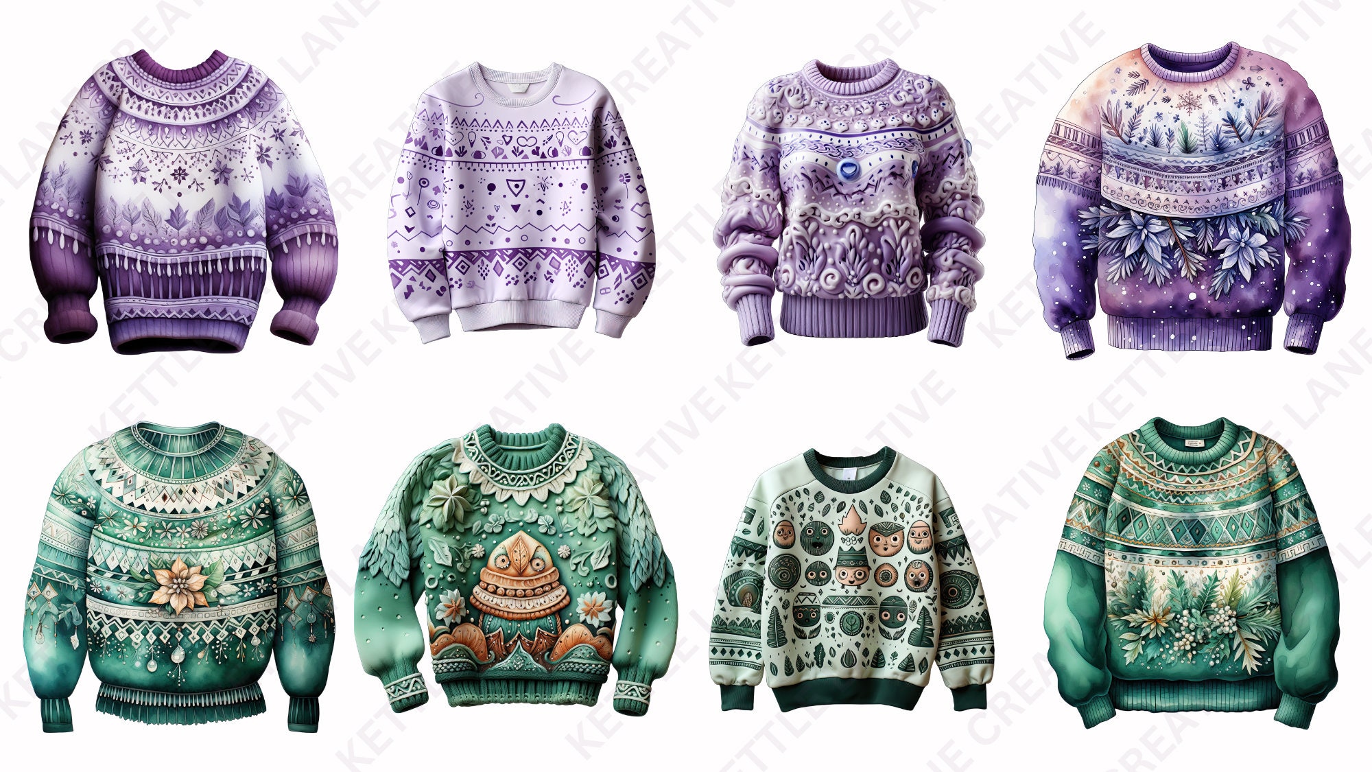 Festive Ugly Sweater Clipart Pack, Watercolor Holiday Sweater ...