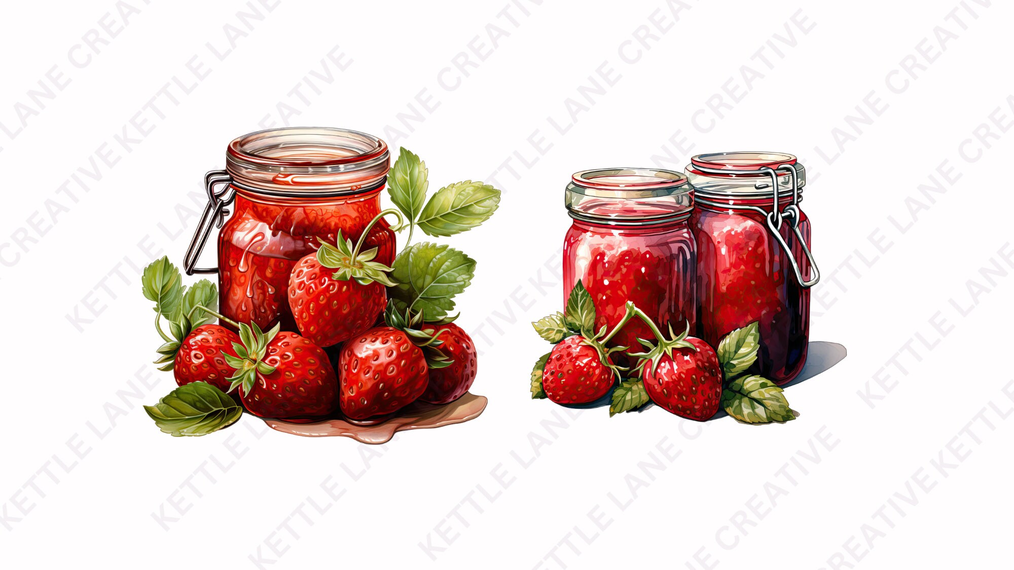 Watercolor Strawberries Clipart Transparent PNG Instant Download ...