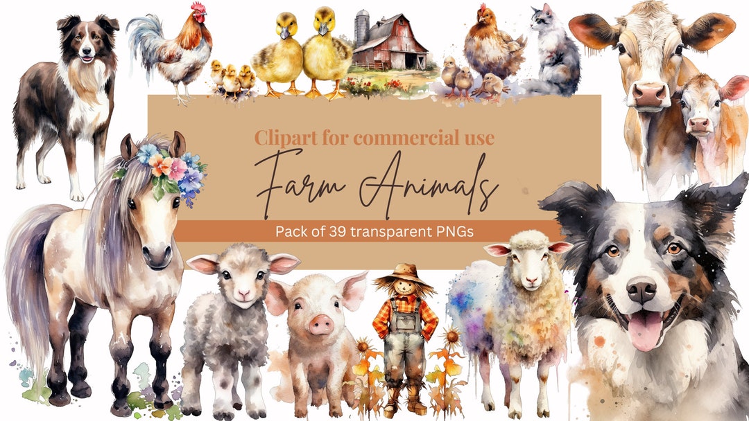 Watercolor Farm Clipart Bundle - Cute Animals, Barn & Nursery ...