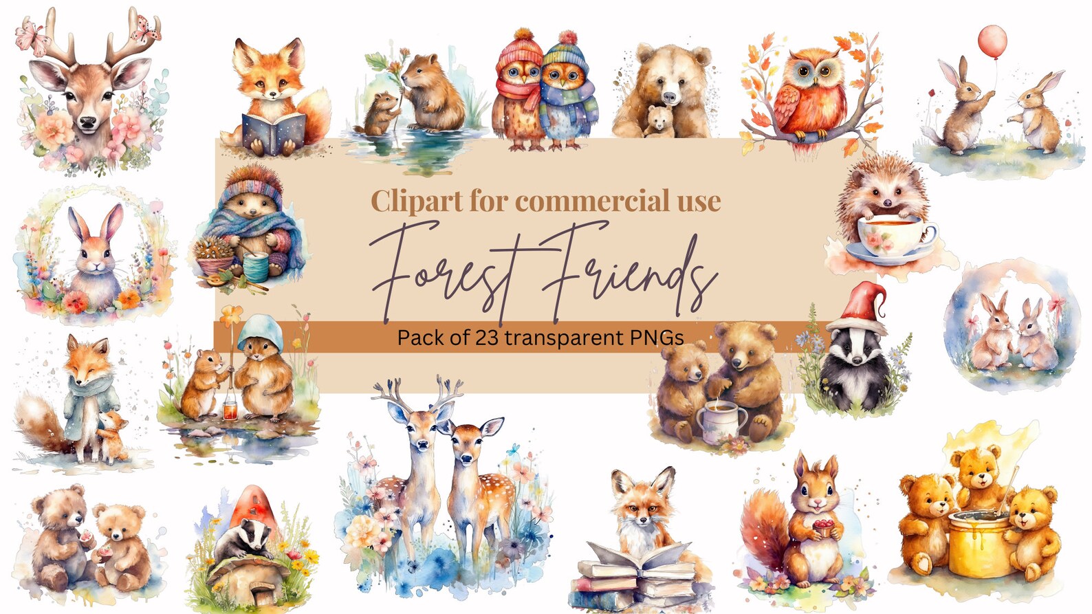 Forest Animals Clipart Watercolor, Commercial Use, Transparent Pngs ...