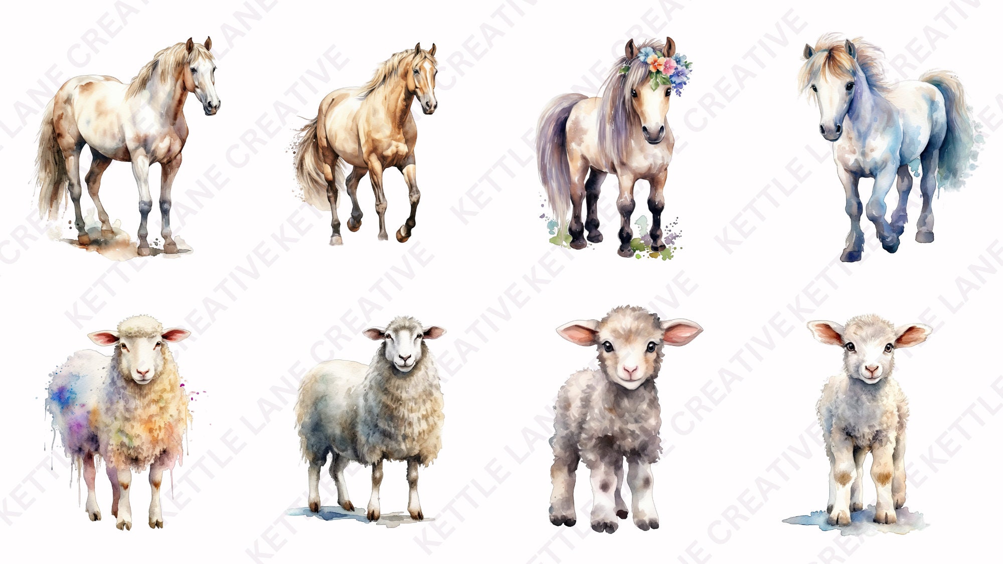 Watercolor Farm Clipart Bundle - Cute Animals, Barn & Nursery ...