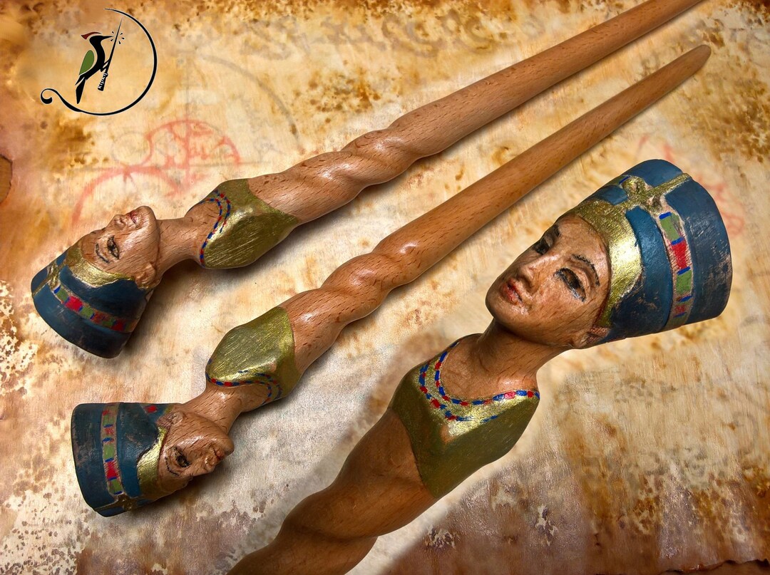 Magic Wand, Wooden Magic Wand, Queen of Egypt Beech Wood Hand Carved ...