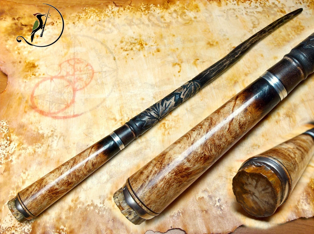 Magic Wand, Big Leaf Maple Wood Wand and Petrified Wood Fine Wood, for ...