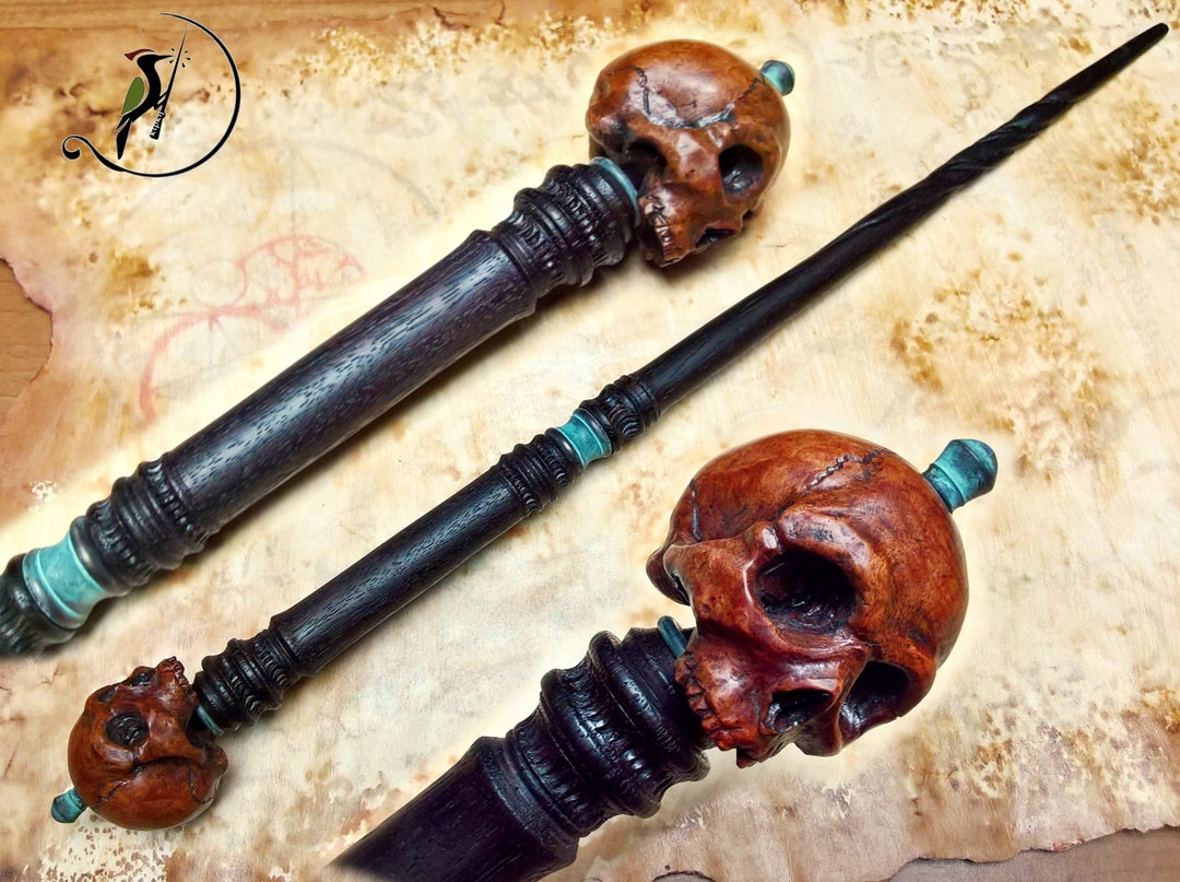 Magic Wand, Magic Wand in Exotic Wood With Hand-carved Skull in Briar ...