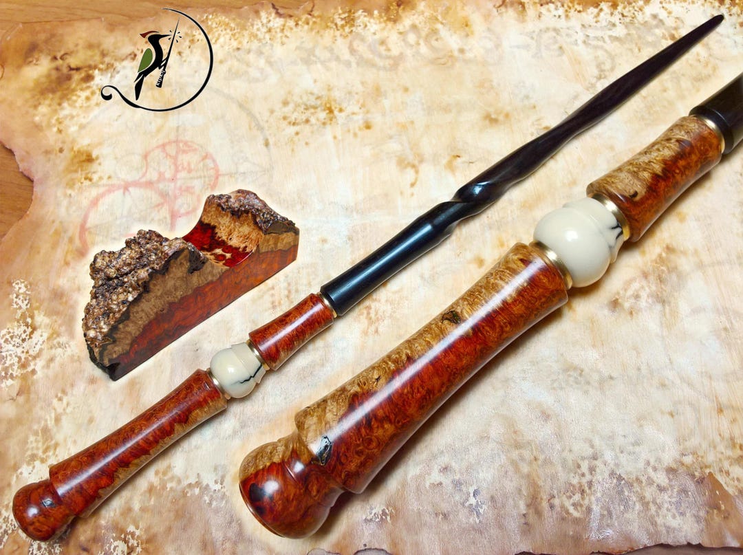 Amboyna Burl and Ebony Wood Magic Wand, With Tagua Walnut Insert and ...