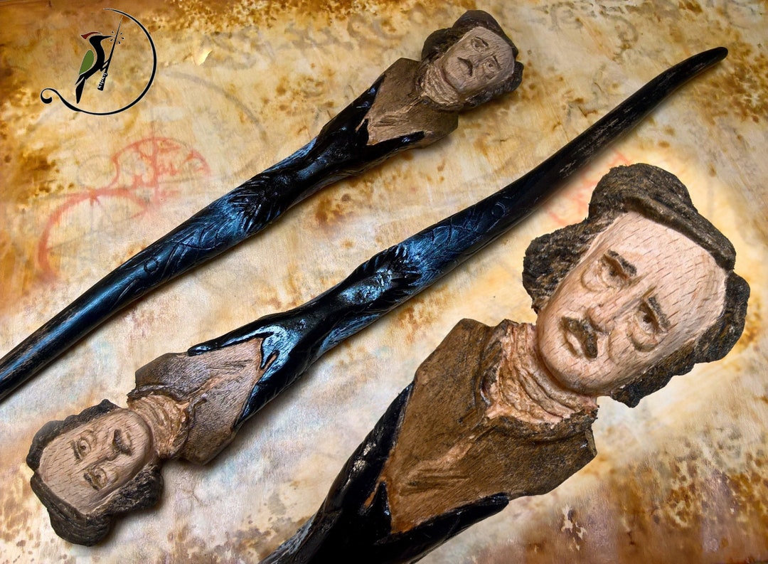 Wooden Magic Wand, E.A. Poe Beech Wood Hand Carved Wizard and Witch for ...