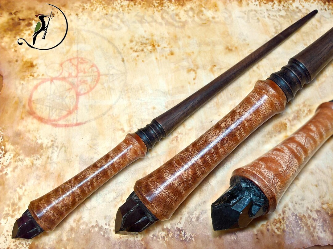 Magic Wand, Wooden Magic Wand, Myrtaceae and Walnut, With Smoky Quartz ...