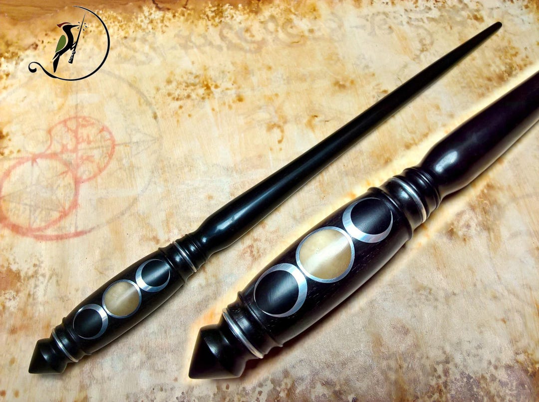 Magic Wand hekate, Triple Goddess Wooden Magic Wand, Ebony and Inlay ...