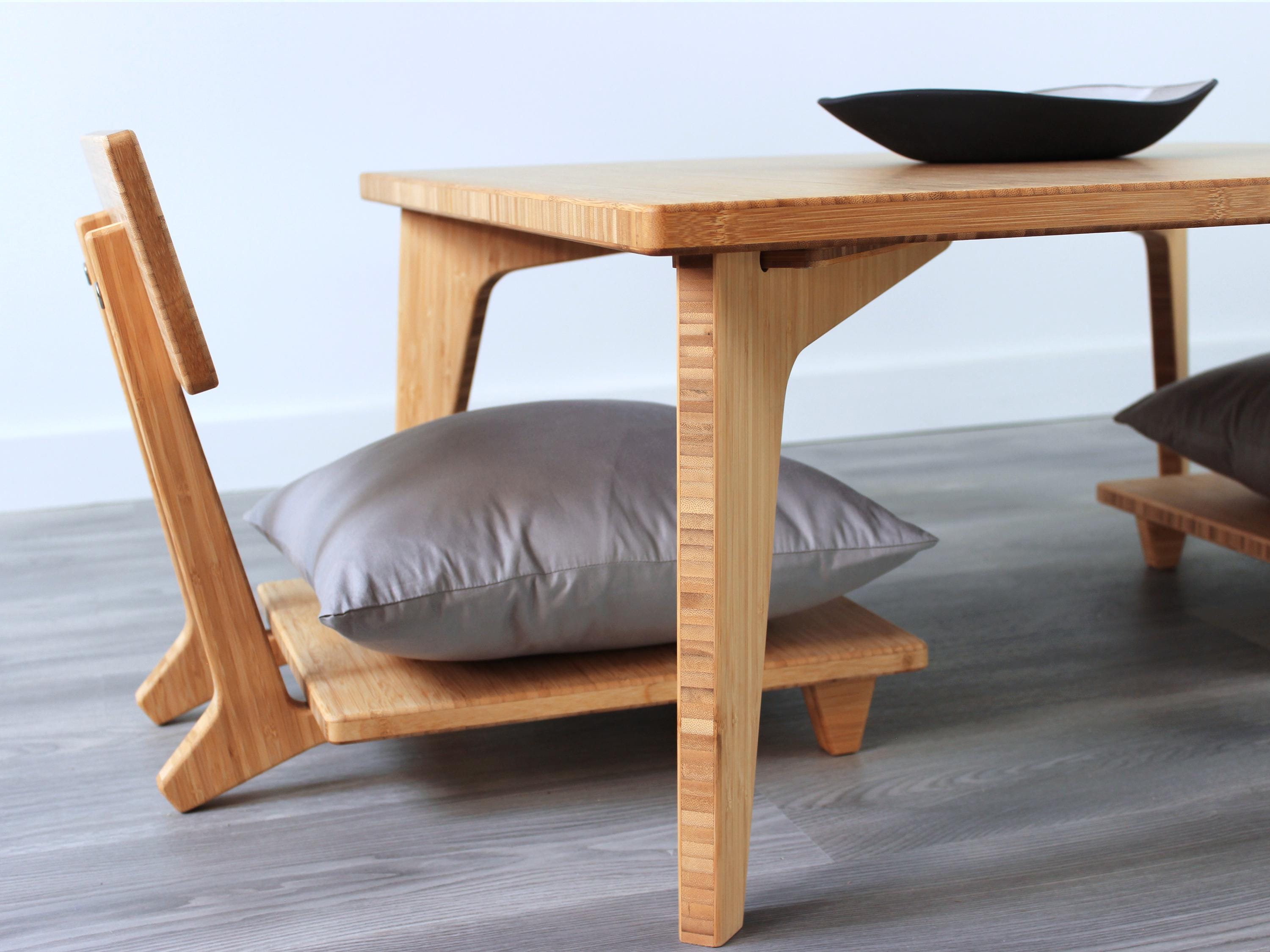 Small Square Coffee Table Set Mid Century Japanese Inspired Chabudai LOW Dining or Work with Floor Chair Seating Natural BAMBOO Etsy