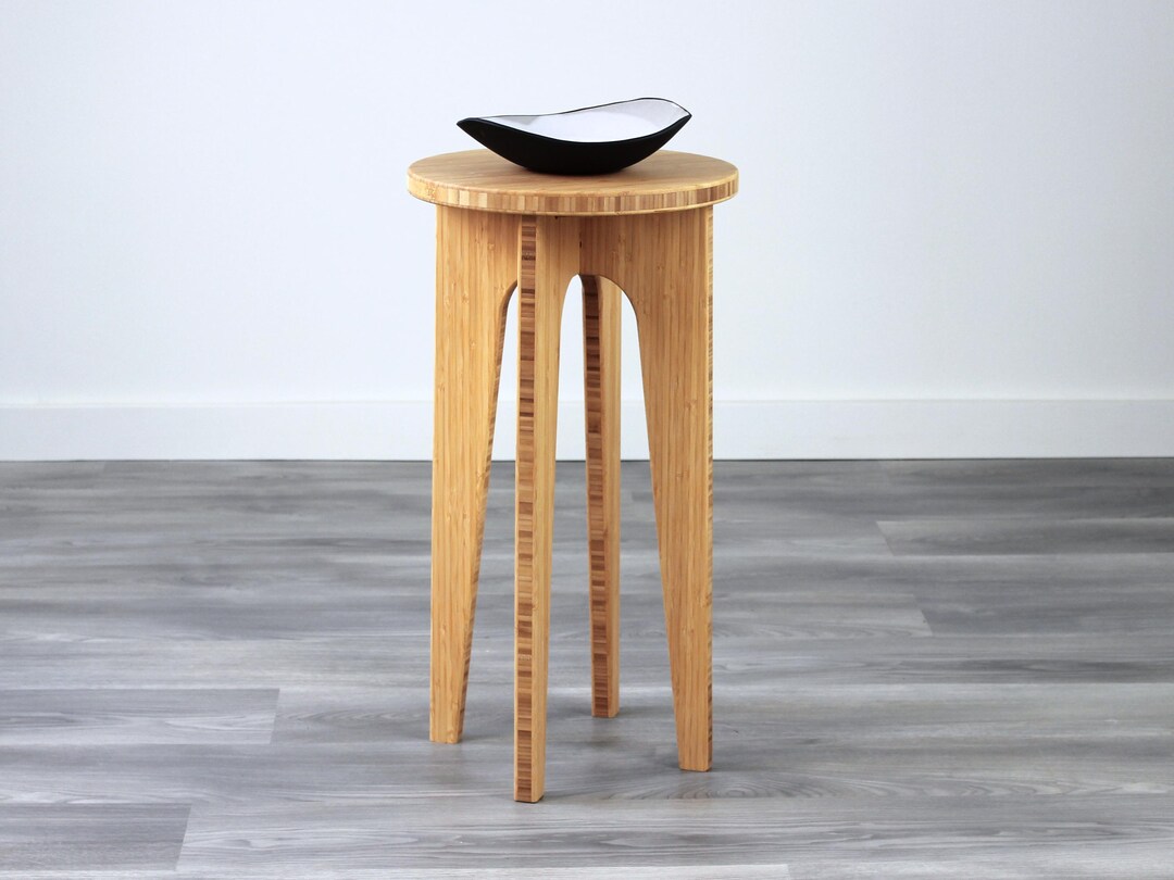 Tall Narrow Side Table | Plant Stand | Round Top | Natural Bamboo - Etsy