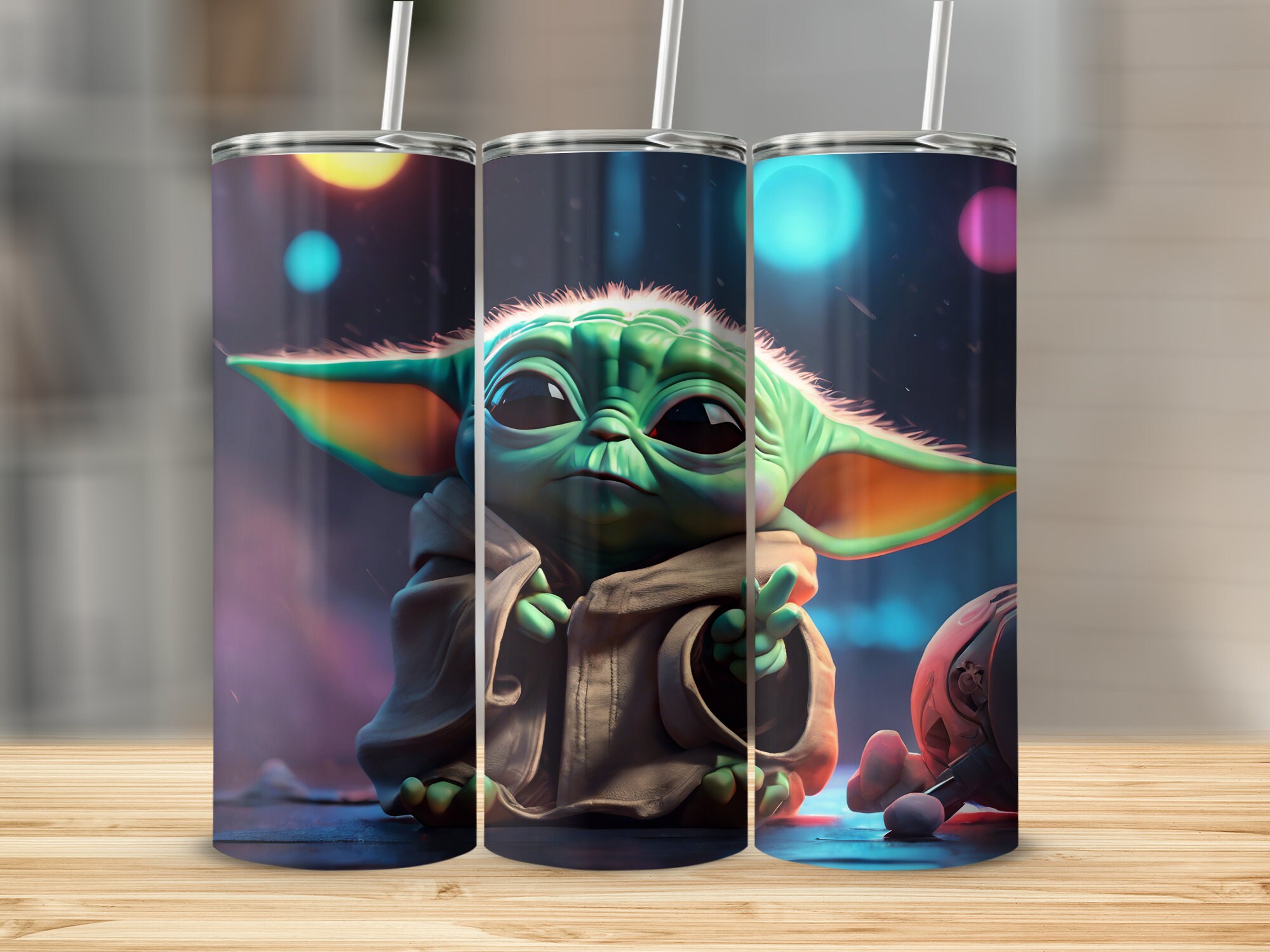 Baby Yoda Neon 20oz Skinny Tumbler Sublimation Design, Straight Wrap ...