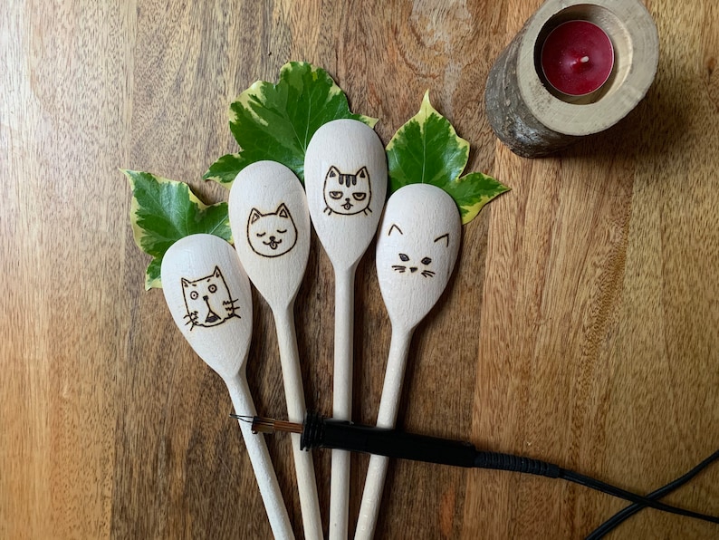 Cat Wooden Spoons, Funny Cat Kitchen Gifts, Pyrography Utensil, Kitty ...