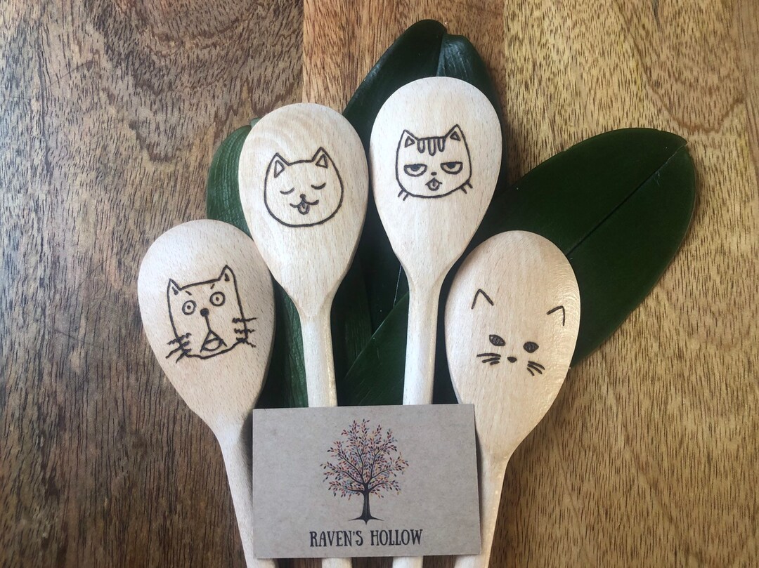 Cat Wooden Spoons, Funny Cat Kitchen Gifts, Pyrography Utensil, Kitty ...