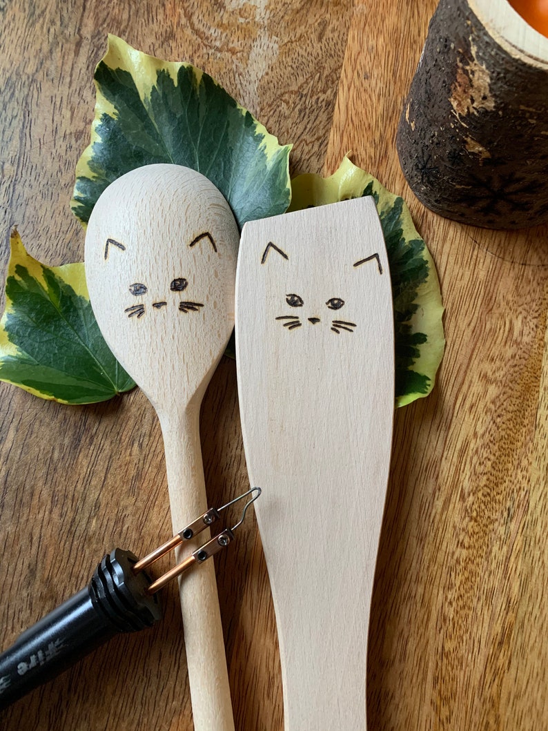 Cat Wooden Spatula and Spoon Set Funny Cat Kitchen Gifts | Etsy