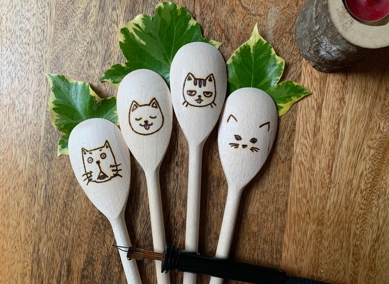 Cat Wooden Spoons, Funny Cat Kitchen Gifts, Pyrography Utensil, Kitty ...