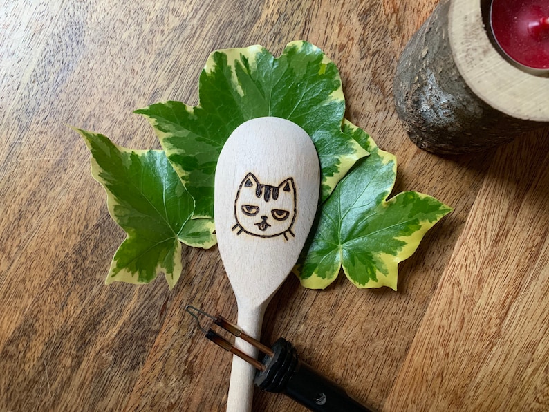 Cat Wooden Spoons, Funny Cat Kitchen Gifts, Pyrography Utensil, Kitty ...