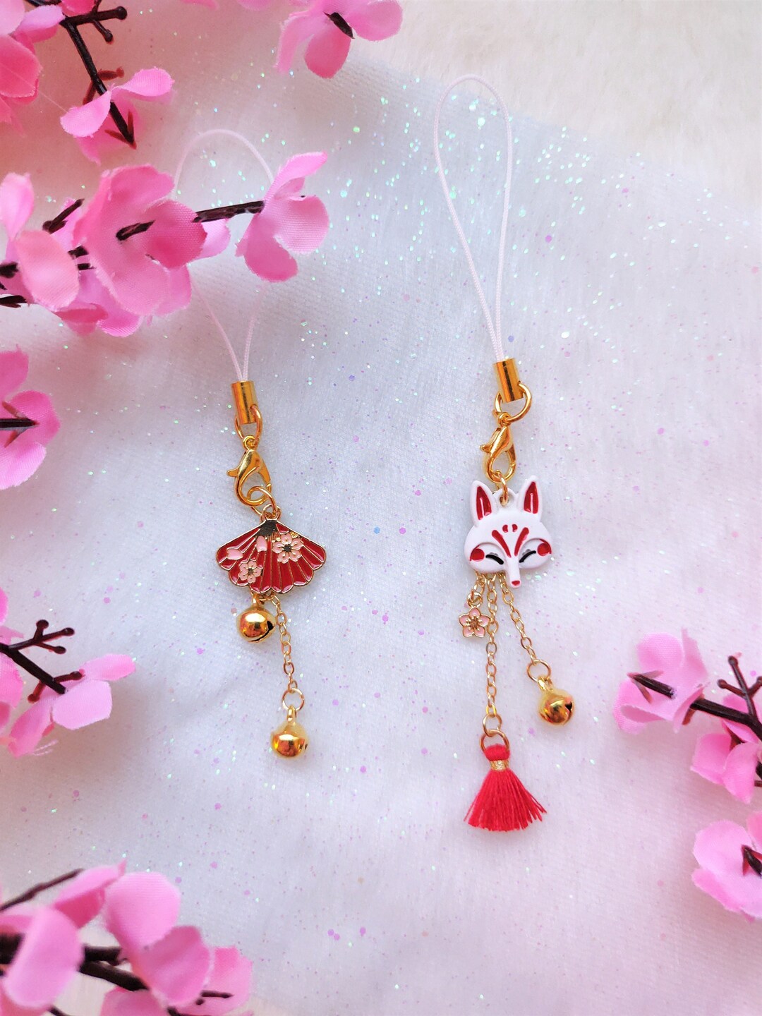 Kawaii Kitsune Phone Charm Cute Fan Phone Charm Cute Japanese Style ...