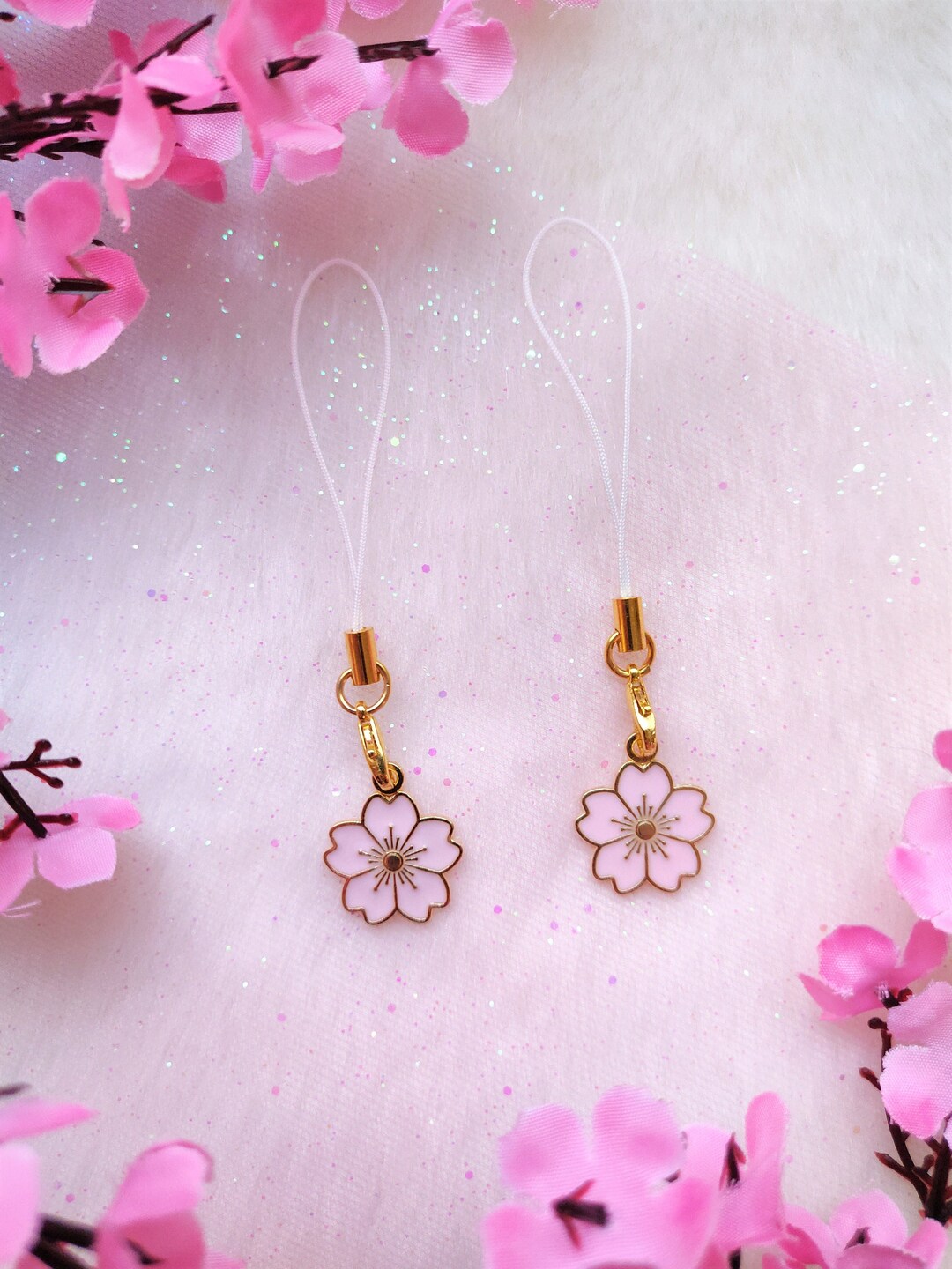 Kawaii Sakura Phone Charm Pastel Pink Cherry Blossom Keychain Kawaii ...