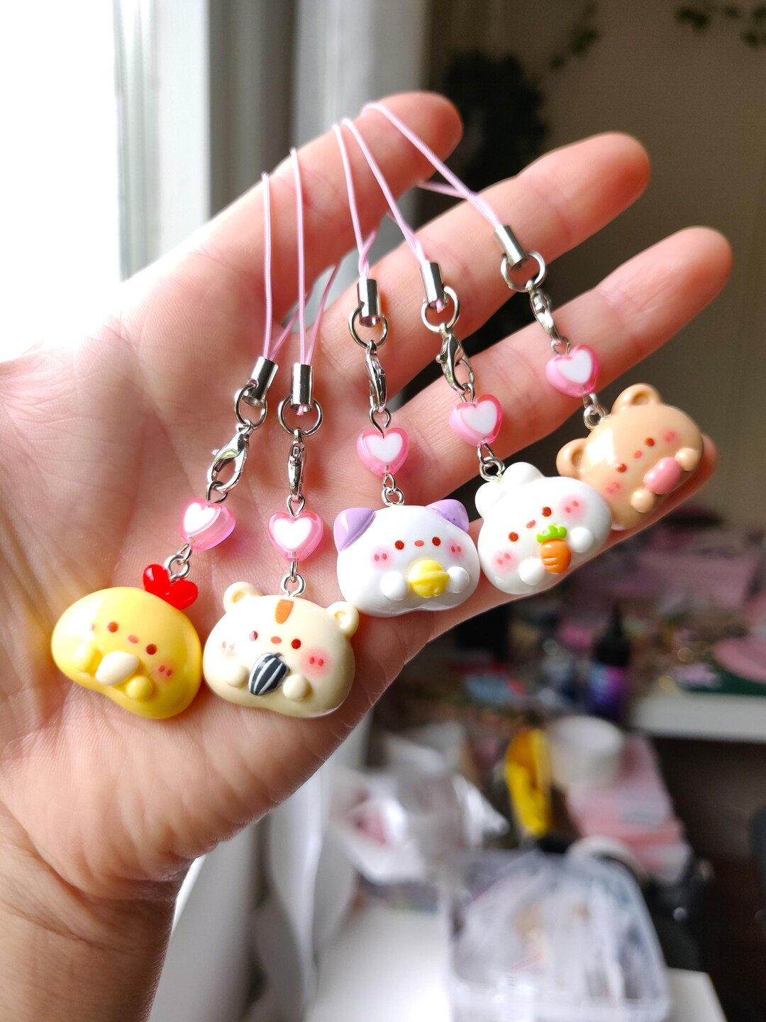 Kawaii 3D Phonecharm Cute Pastel Chibi Animal Phone Charm Keychain ...