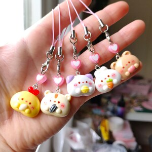Kawaii 3D Phonecharm Cute Pastel Chibi Animal Phone Charm Keychain ...