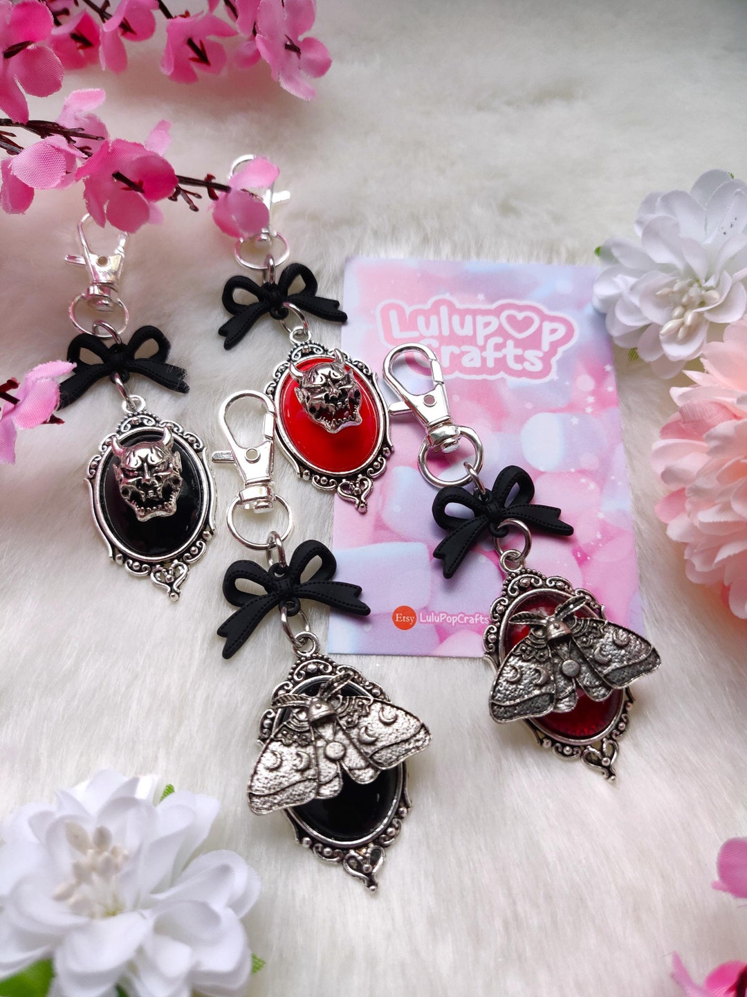 Oni Moth Cameo Keychain – Dark Charm With Black Bow - Etsy