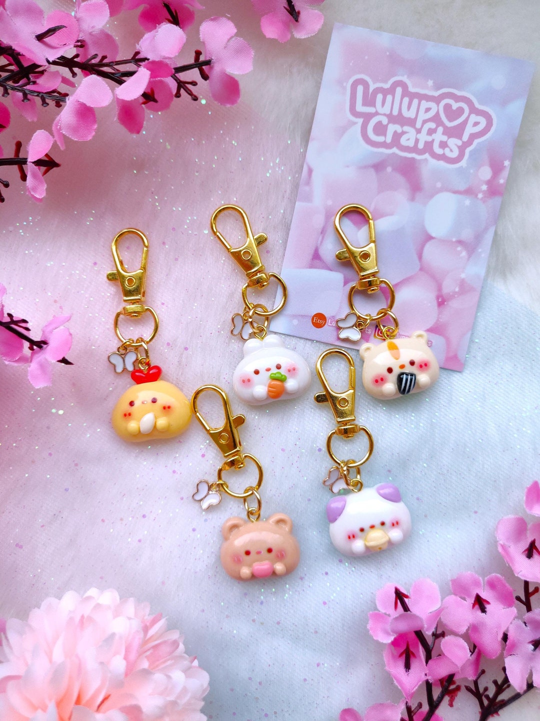Kawaii Animal Face Keychain: Pastel Chibi Charm, Bag Accessory - Etsy