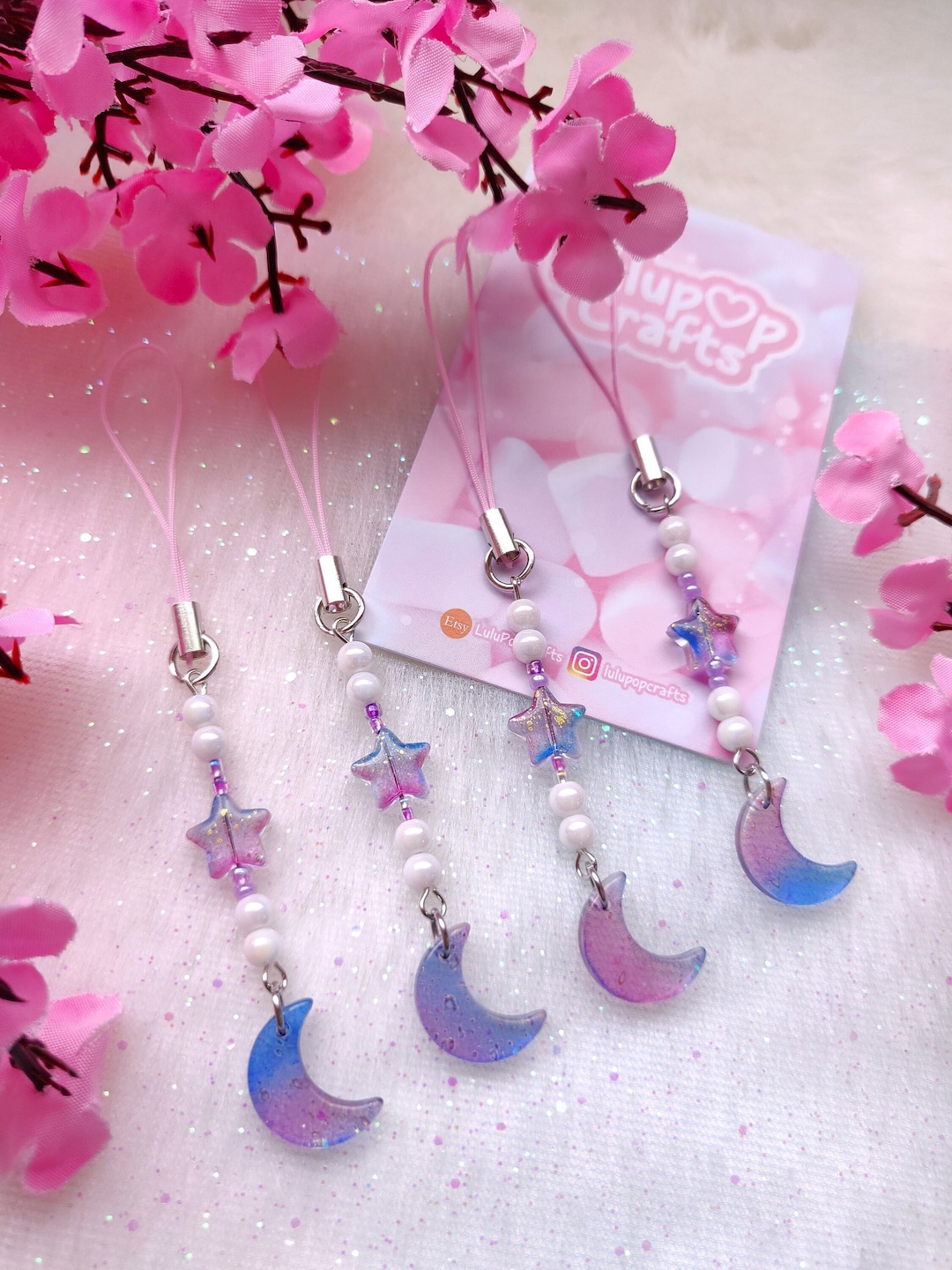 Kawaii Moon and Space Phonecharm - Cute Pastel Moon Keychain - Gift ...