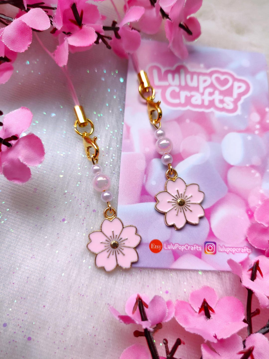 Kawaii Sakura Phone Charm: Pastel Pink Cherry Blossom Keychain - Etsy