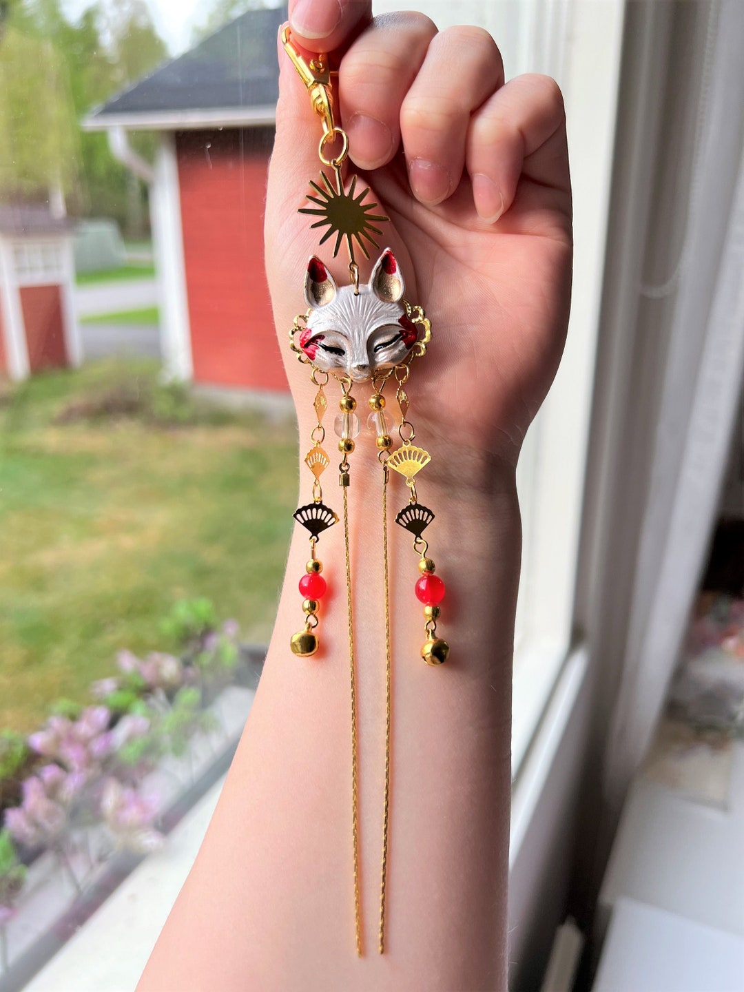 Kawaii Kitsune Fox Keychain - Japanese Fox Charm - Kitsune Mask ...