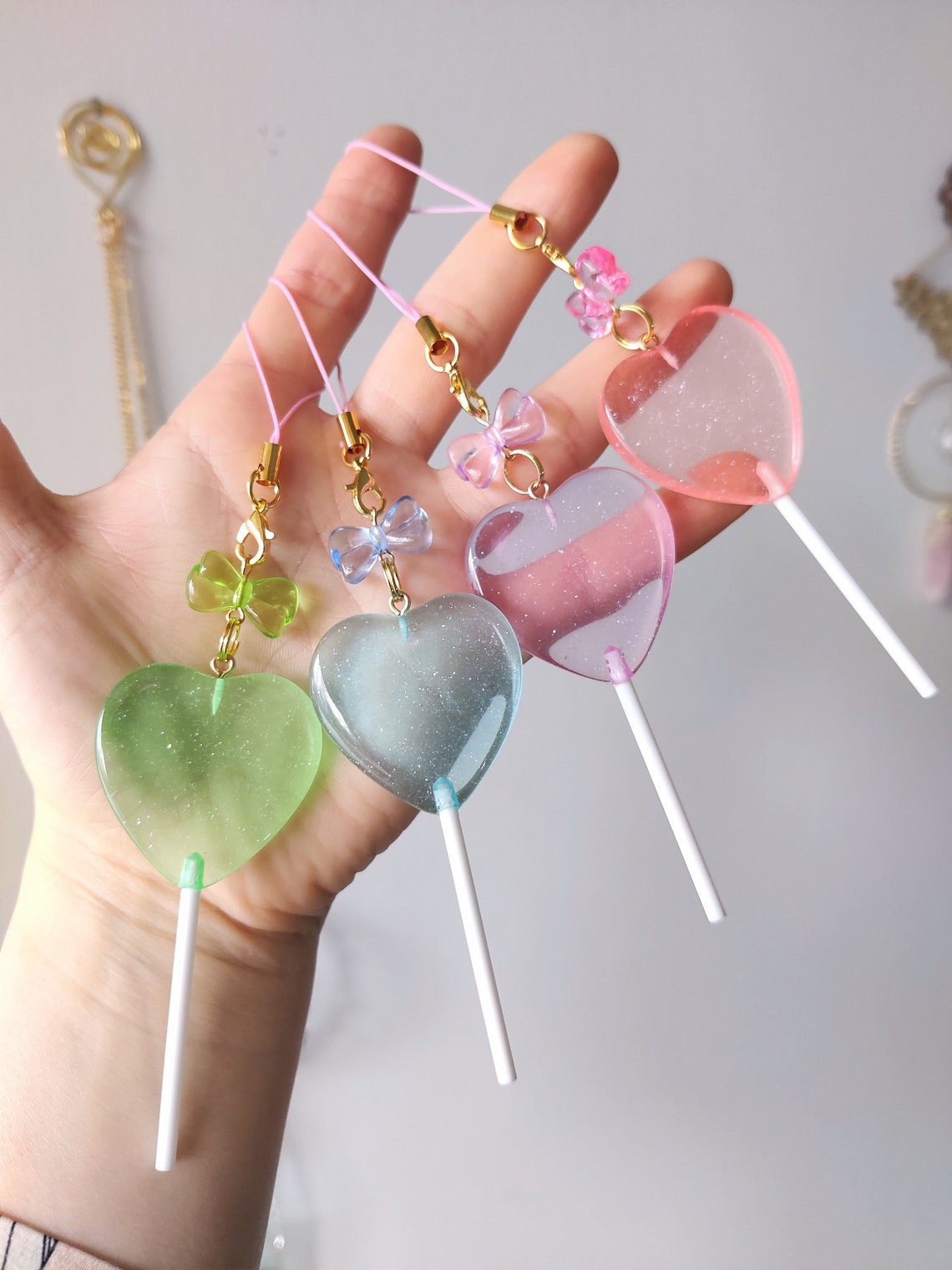 Kawaii Pastel Lollipop Keychain Cute Resin Keychain Heart | Etsy
