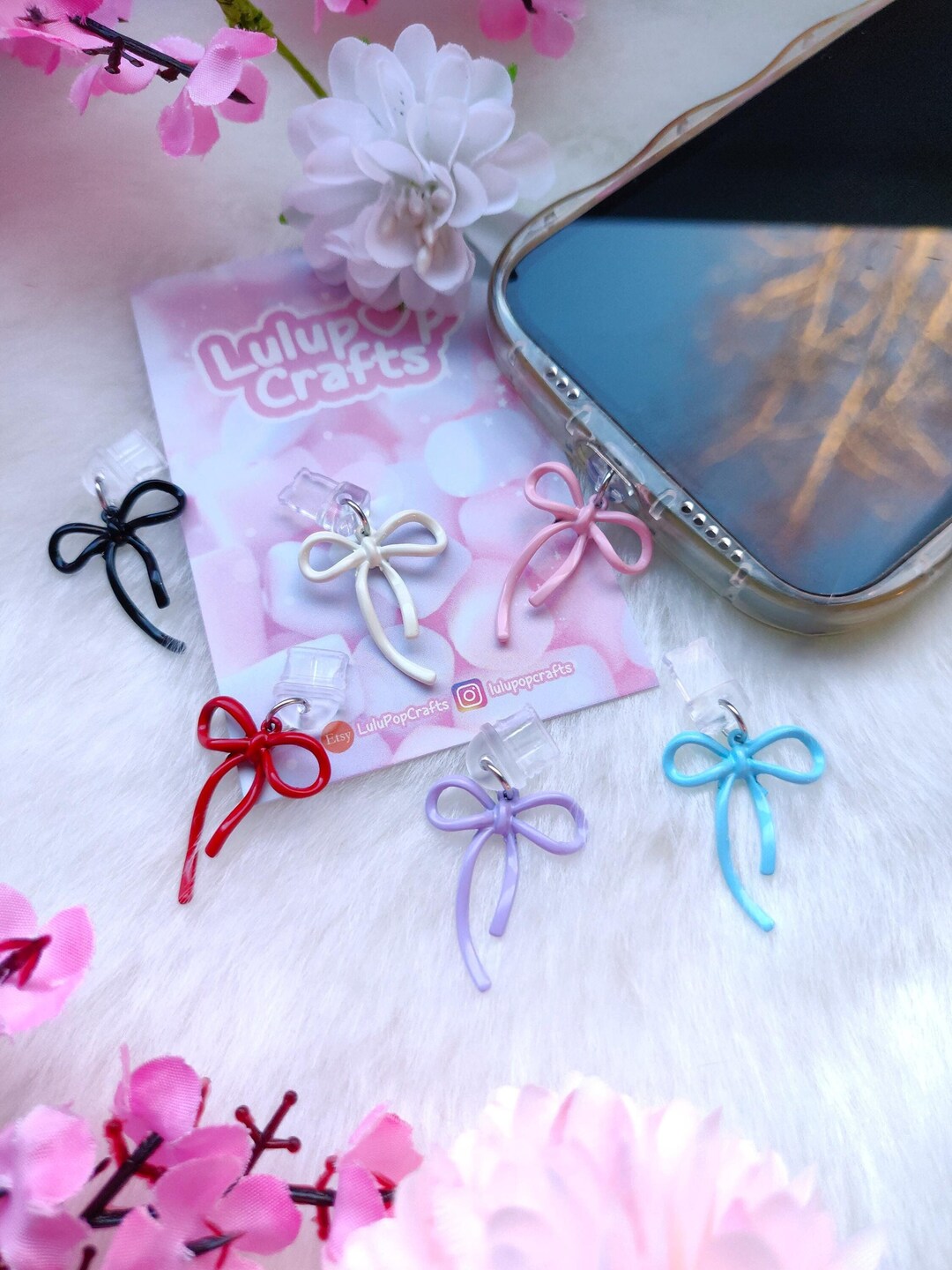 Dainty Bow Dust Plug: USB-C & Lightning Port Phone Charm - Etsy