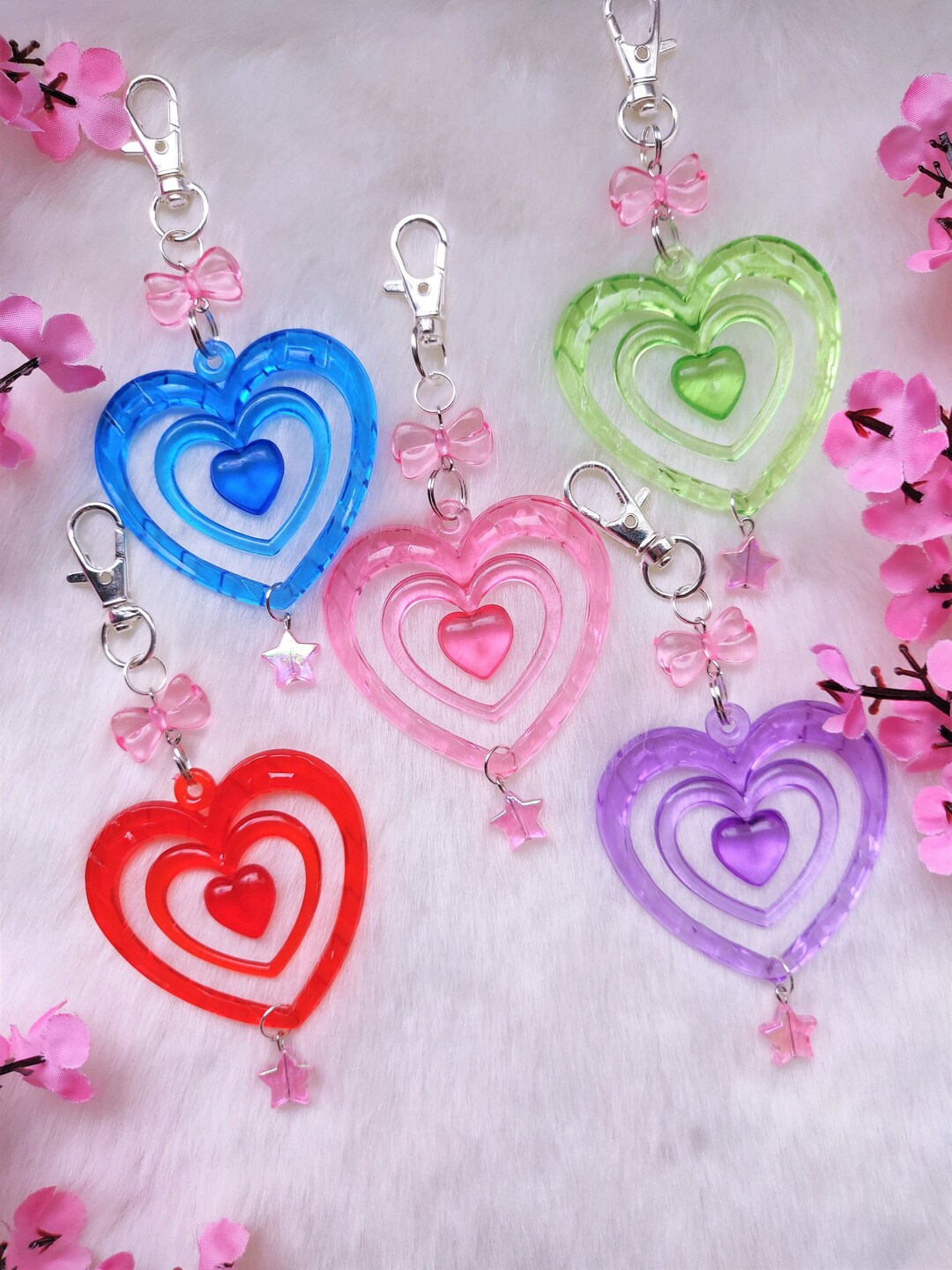 Big Kawaii Heart Keychain Cute Y2k Keychain Keyring Retro Heart Keyring ...