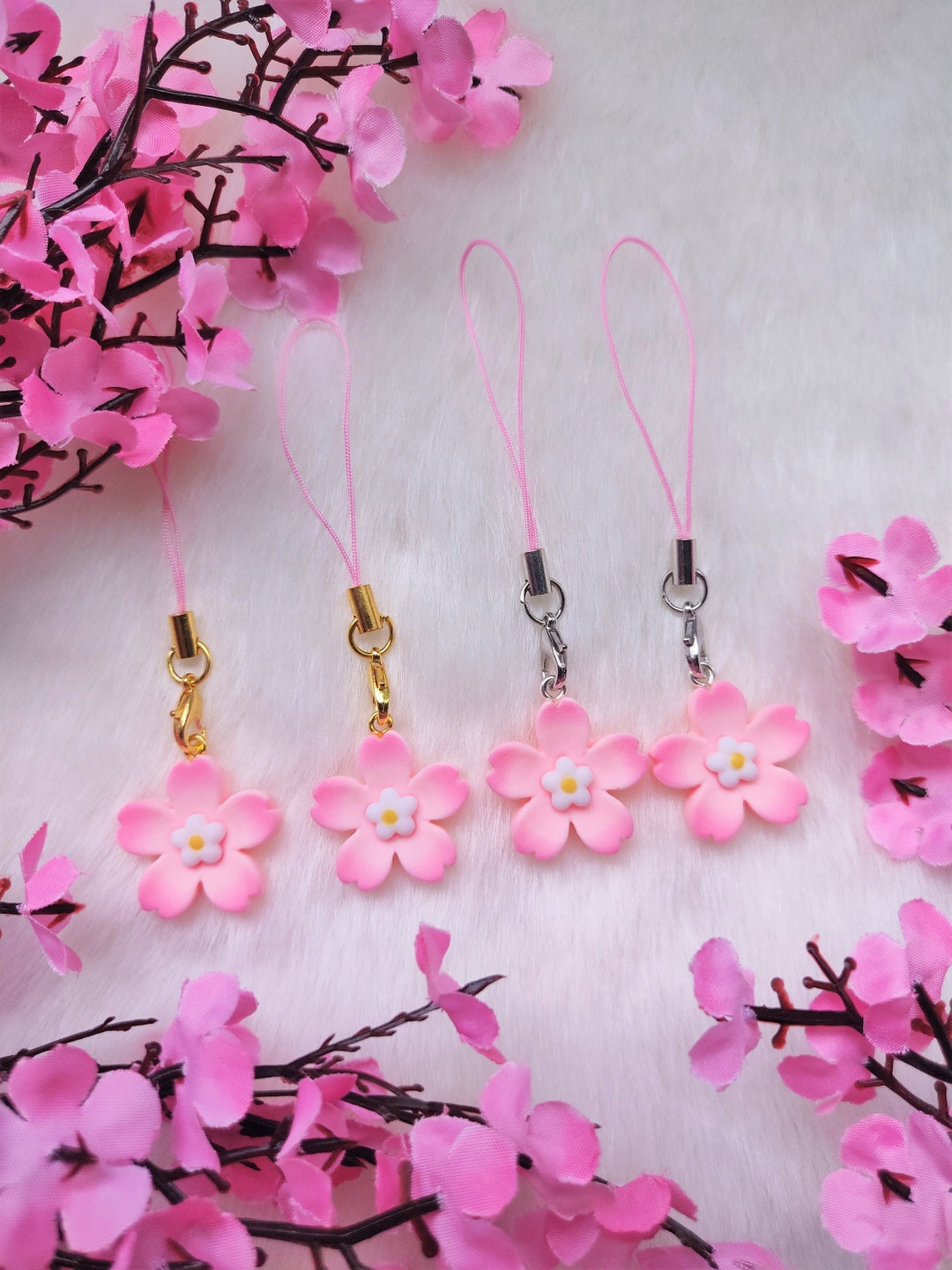 Kawaii 3D Sakura Phone Charm Cute Pastel Charm Keychain Keyring Kawaii ...