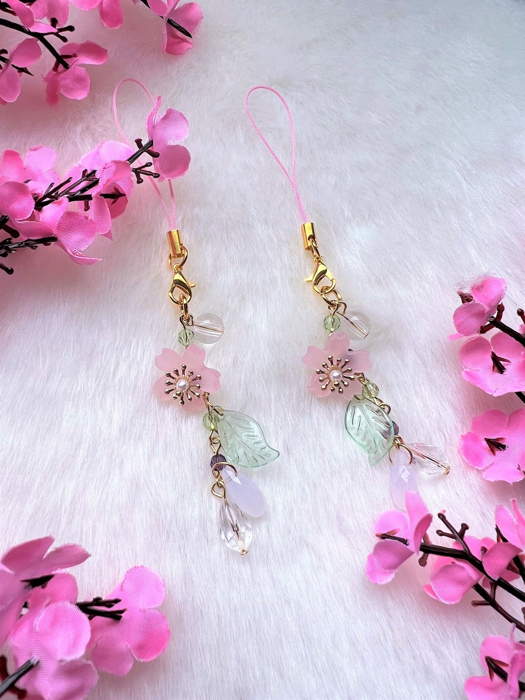 Dangling Sakura Phone Charm Kawaii Pastel Sakura Keychain Pastel Charm ...