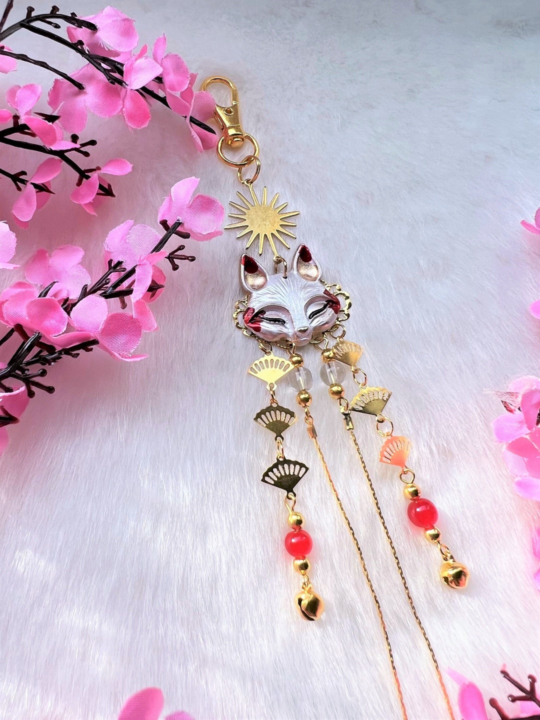 Kawaii Kitsune Fox Keychain Japanese Fox Charm Kitsune Mask Keychain Japanese Inspired Keychain ...